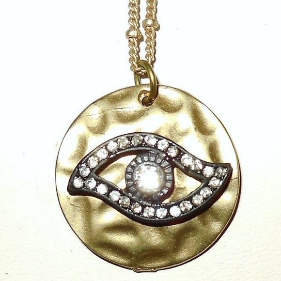 Jewelry | Matte Gold Hammered Evil Eye Protection Necklace | Poshmark